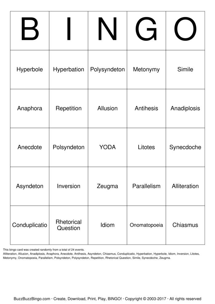 Rhetorical Terminology Bingo Cards to Download, Print and Customize!