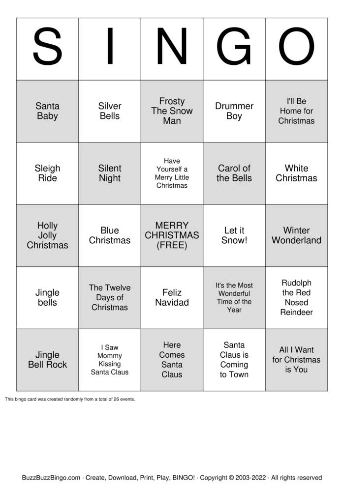 SINGO Bingo Cards to Download, Print and Customize!