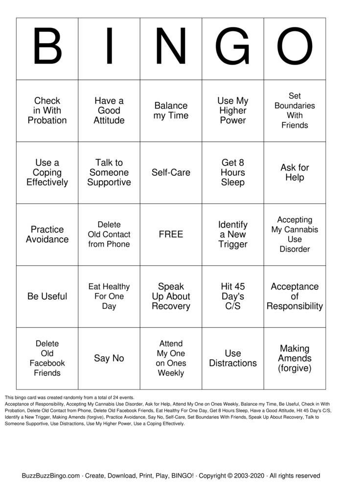 Sobriety Bingo Cards to Download, Print and Customize!