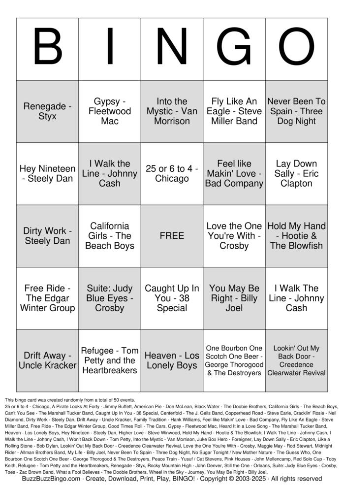 4th of July Hits Music Bingo Cards to Download, Print and Customize!