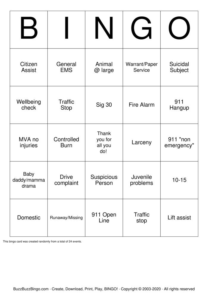 911 Dispatcher Appreciation Week Bingo Cards to Download, Print and ...