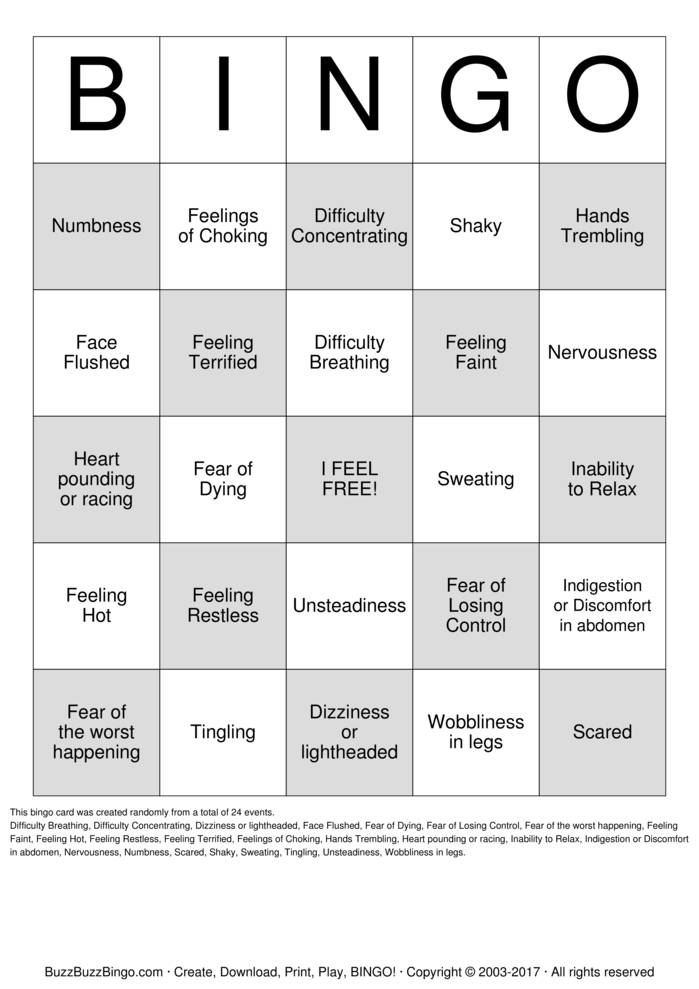 ANXIETY BINGO Bingo Cards to Download, Print and Customize!