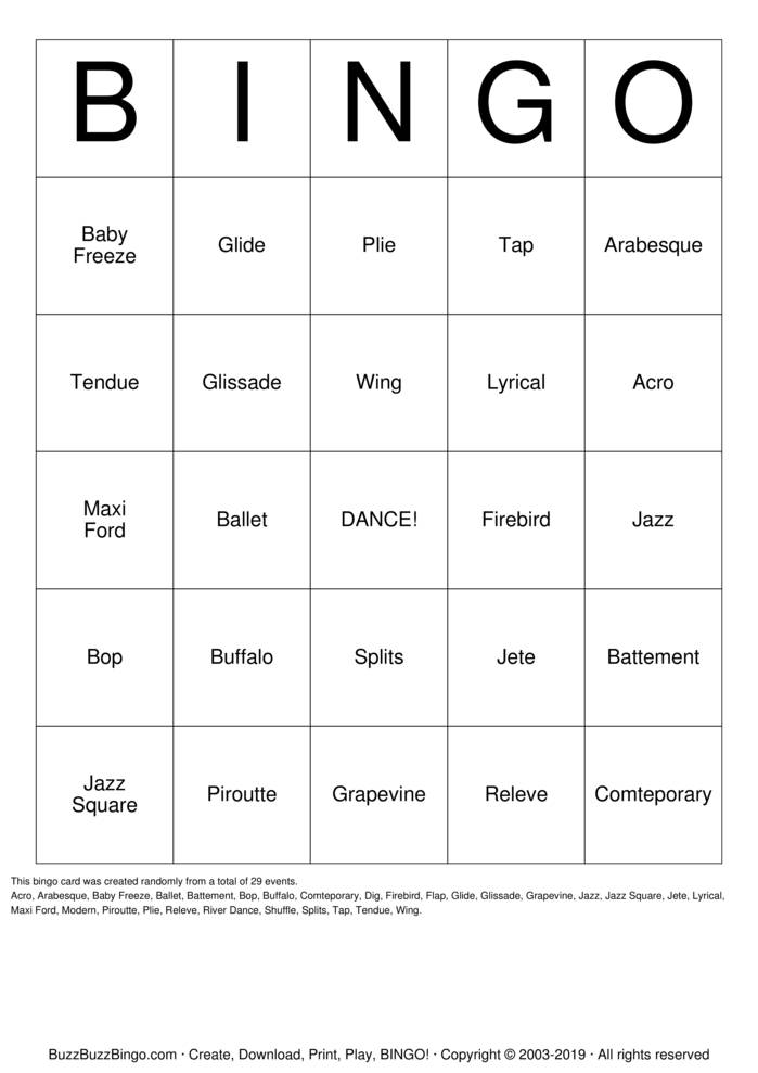 Ballerina BINGO Bingo Cards to Download, Print and Customize!