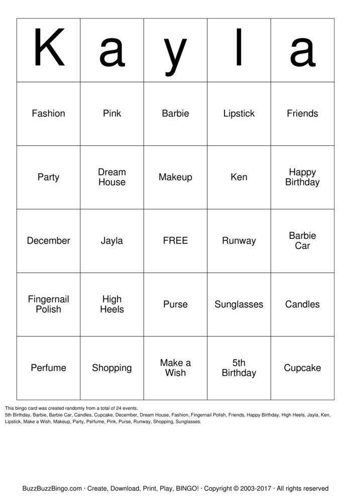 Barbie Bingo Cards to Download, Print and Customize!