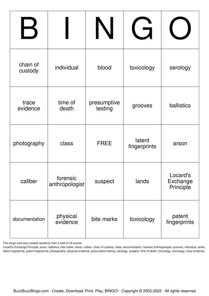 Forensics Bingo Cards to Download, Print and Customize!