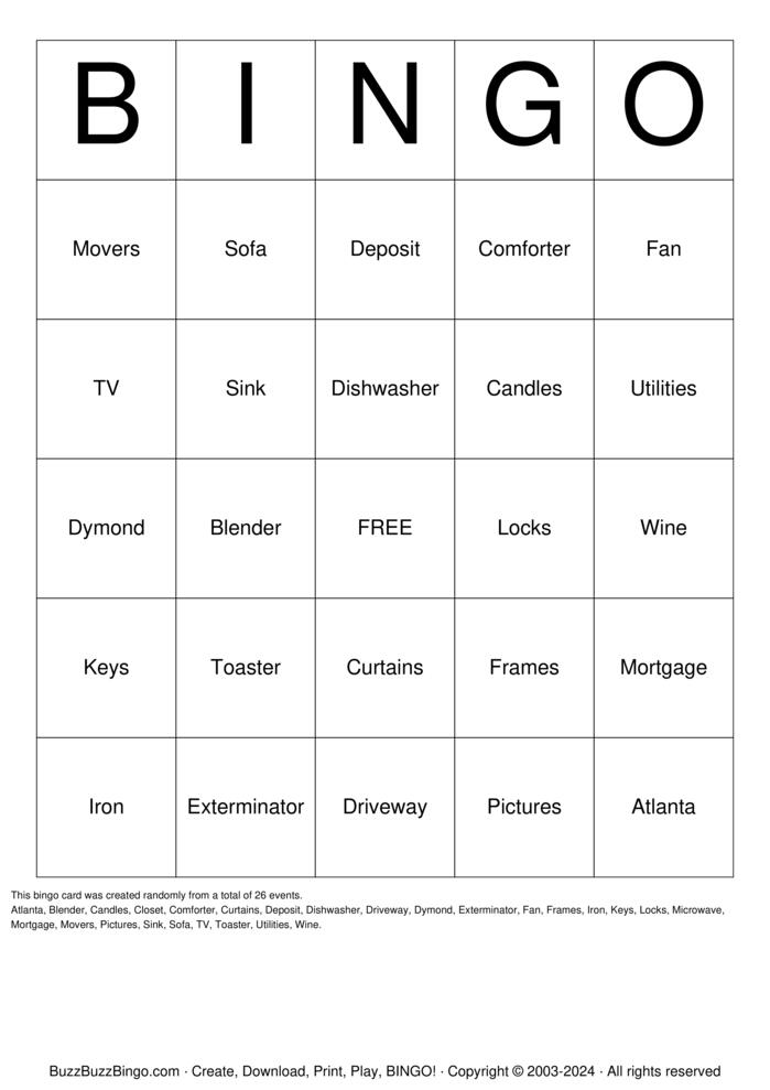 House Warming Party Bingo Cards to Download, Print and Customize!