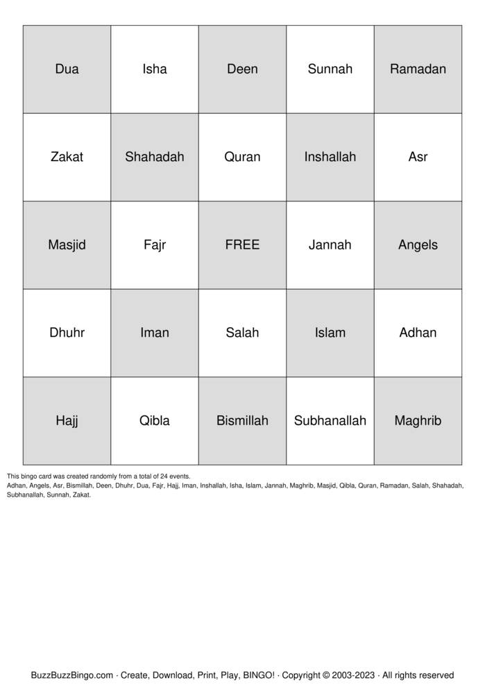 Islamic Bingo Cards to Download, Print and Customize!