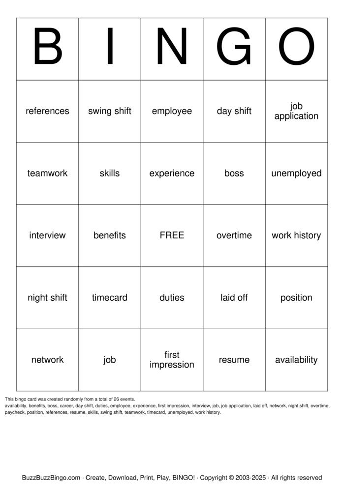 Job Search Vocabulary Bingo Cards to Download, Print and Customize!