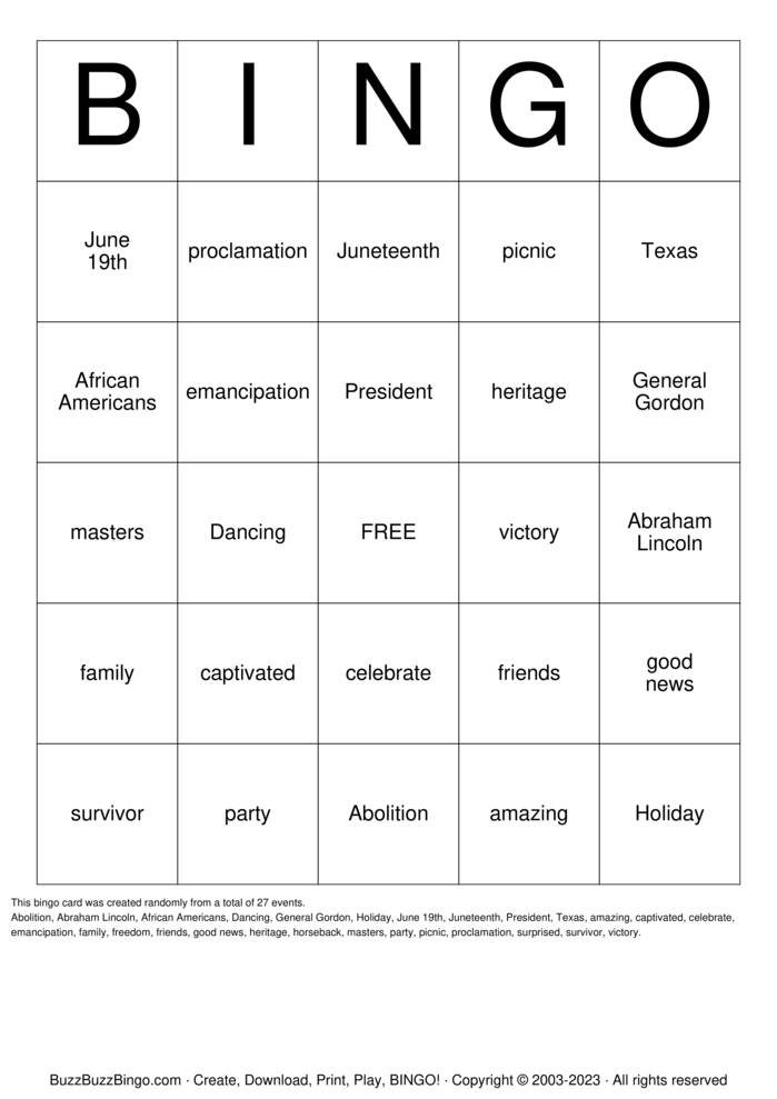Juneteenth Bingo Cards to Download, Print and Customize!