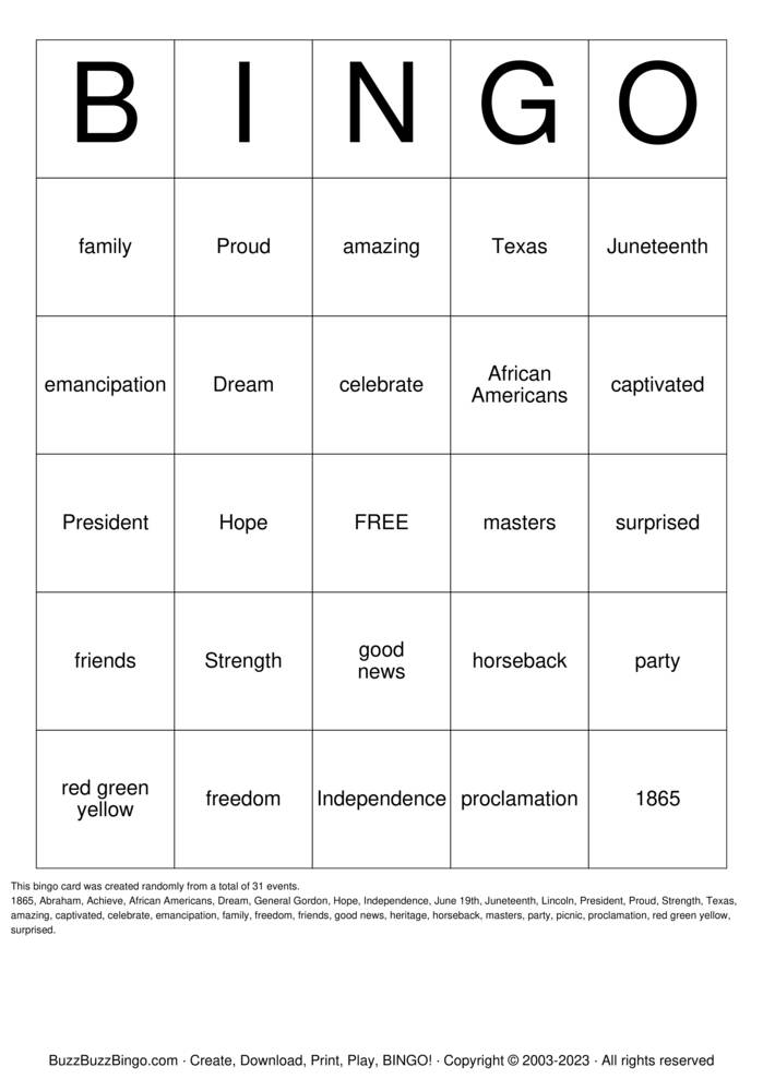 Juneteenth Bingo Cards to Download, Print and Customize!
