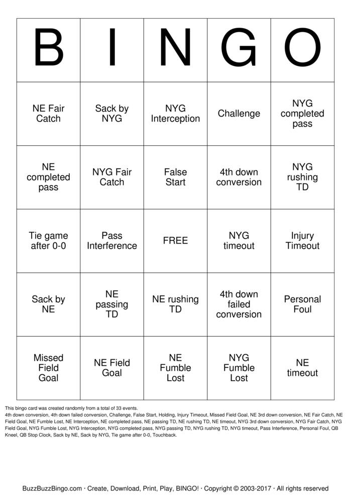 Lot 68 Superbowl Bingo Bingo Cards to Download, Print and Customize!