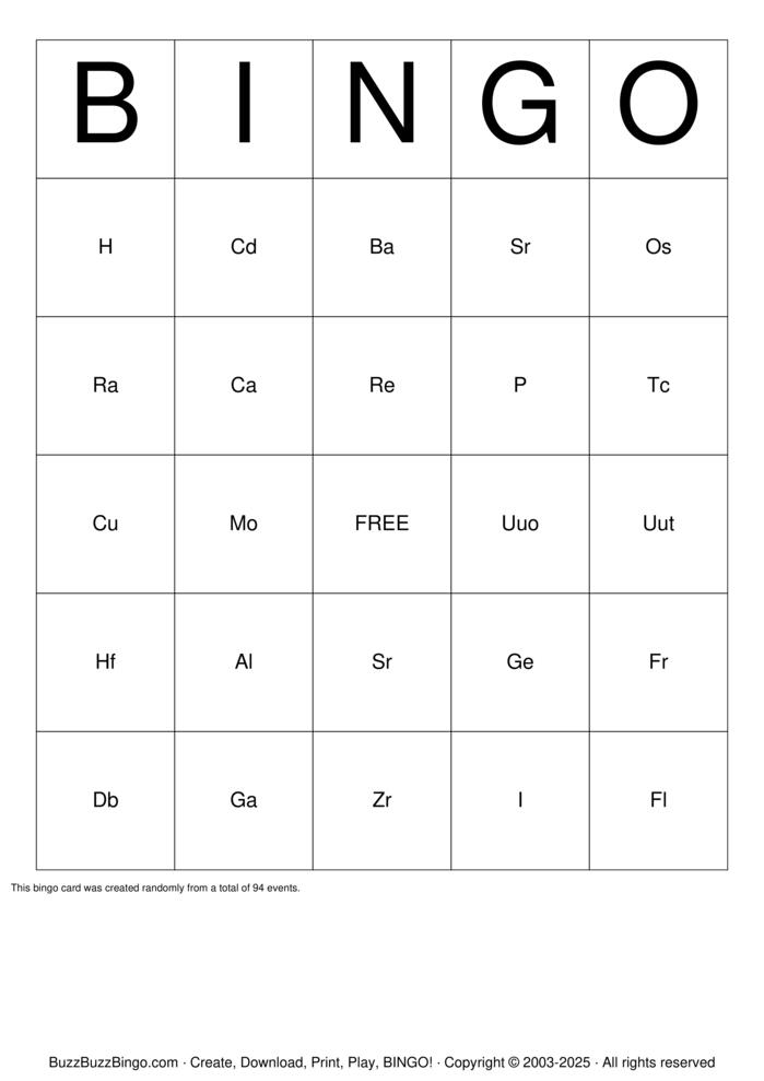 Periodic Table Bingo Cards to Download, Print and Customize!