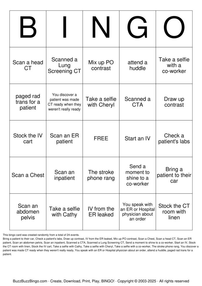 RADIOLOGY WEEK CT SCAN Bingo Cards to Download, Print and Customize!