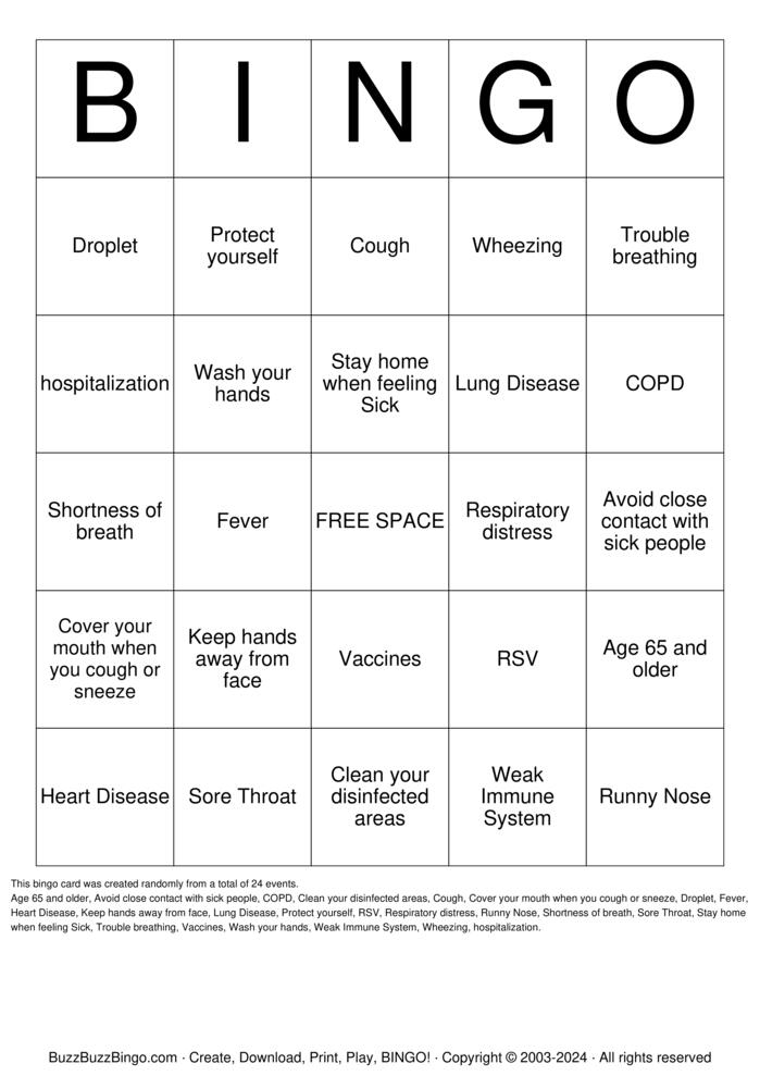 Respiratory Bingo Cards to Download, Print and Customize!