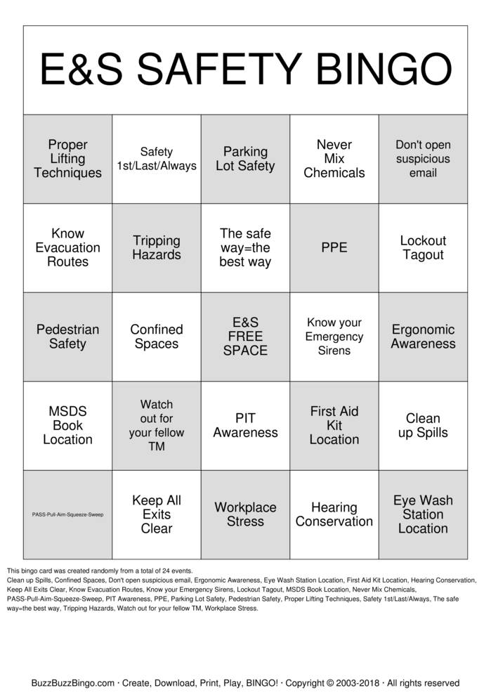 Safety Bingo Cards to Download, Print and Customize!