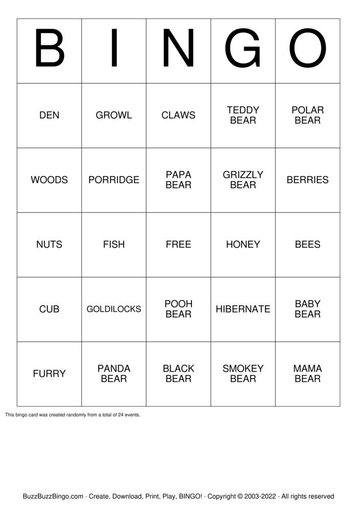 TEDDY BEAR BINGO Bingo Cards to Download, Print and Customize!