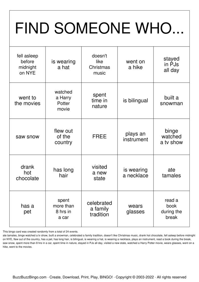 Winter Break Bingo Cards to Download, Print and Customize!