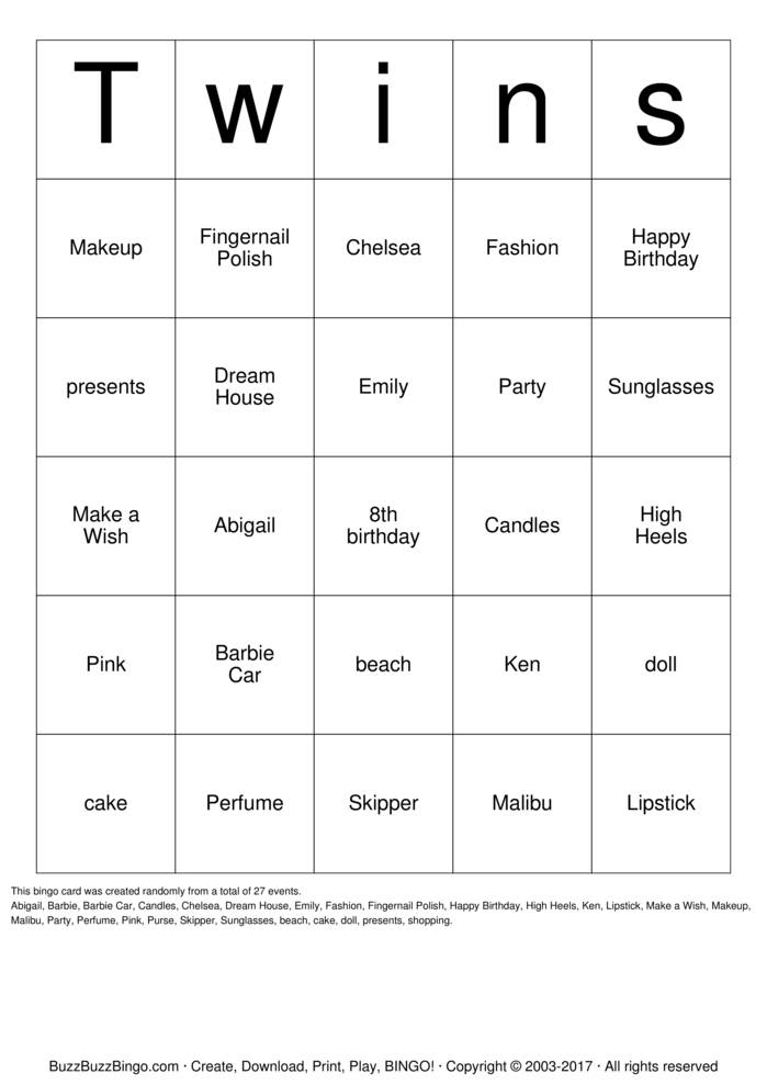 Barbie Bingo Cards to Download, Print and Customize!