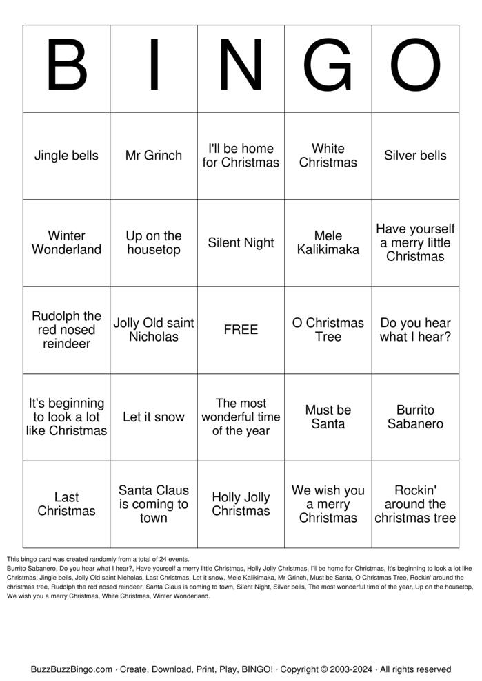 Christmas Songs Bingo Cards to Download, Print and Customize!