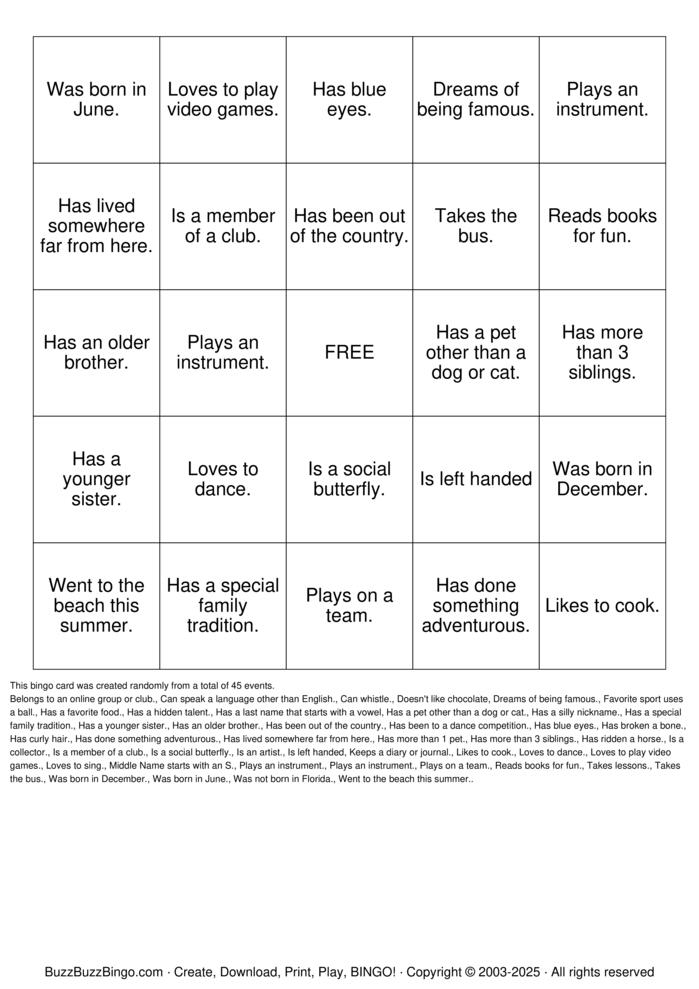 Classmate Bingo Bingo Cards to Download, Print and Customize!