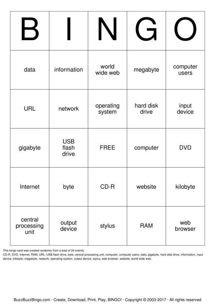 Computer Terms Bingo Cards to Download, Print and Customize!
