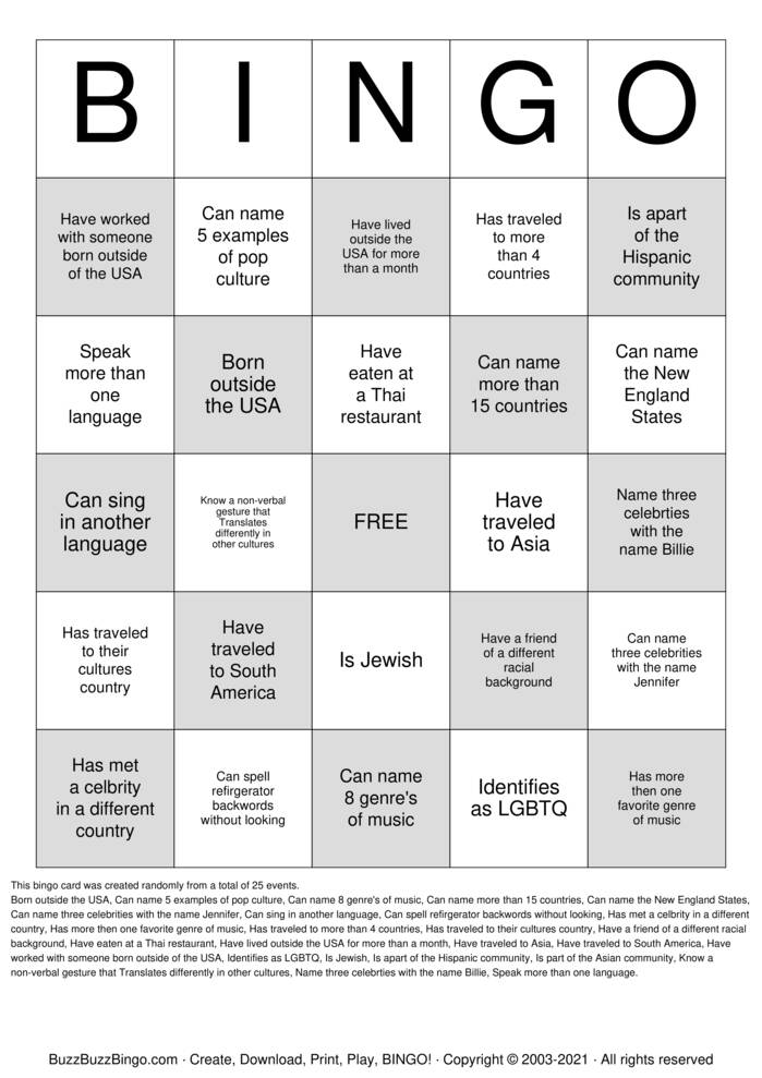 Cultural Diversity Bingo Cards to Download, Print and Customize!