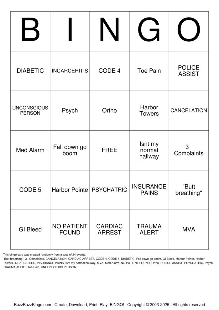 EMS Bingo Cards to Download, Print and Customize!