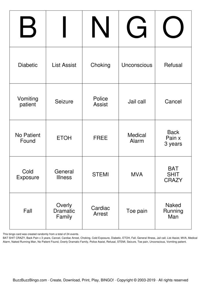 EMS Bingo Cards to Download, Print and Customize!
