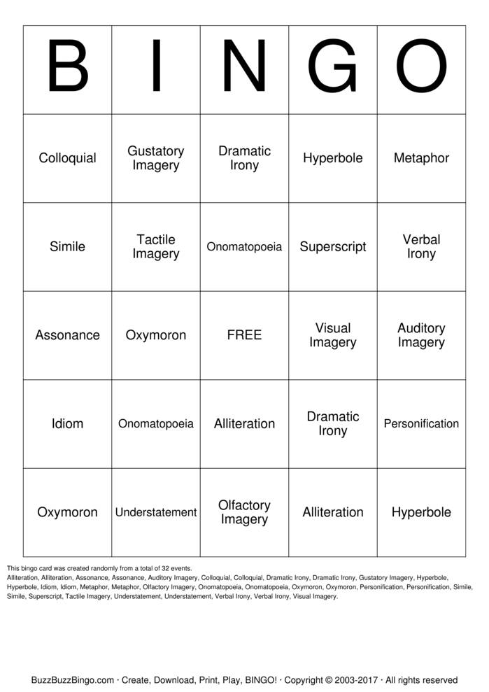 Figurative Language Bingo Cards to Download, Print and Customize!