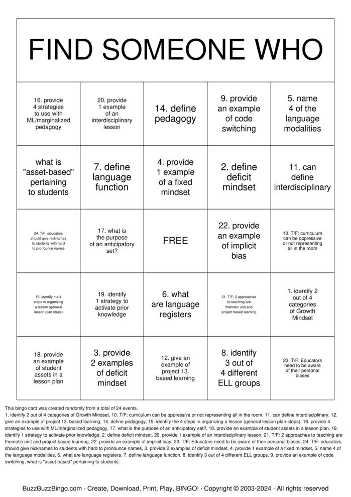 Find Someone Who Bingo Cards to Download, Print and Customize!