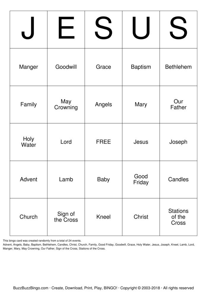 JESUS Bingo Cards to Download, Print and Customize!