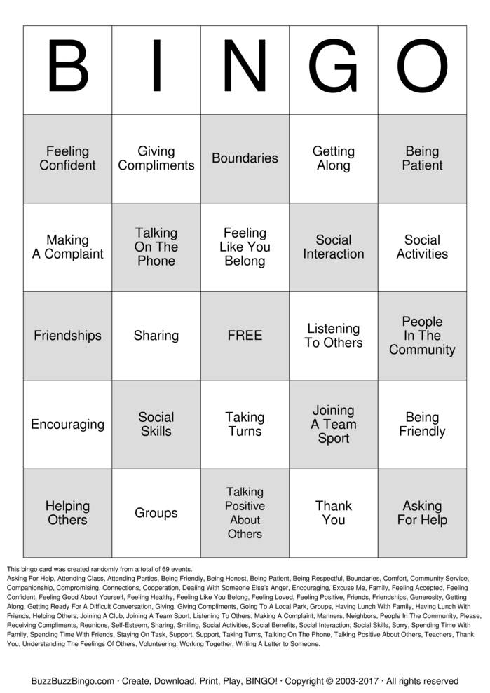 Social Skills Bingo Cards to Download, Print and Customize!