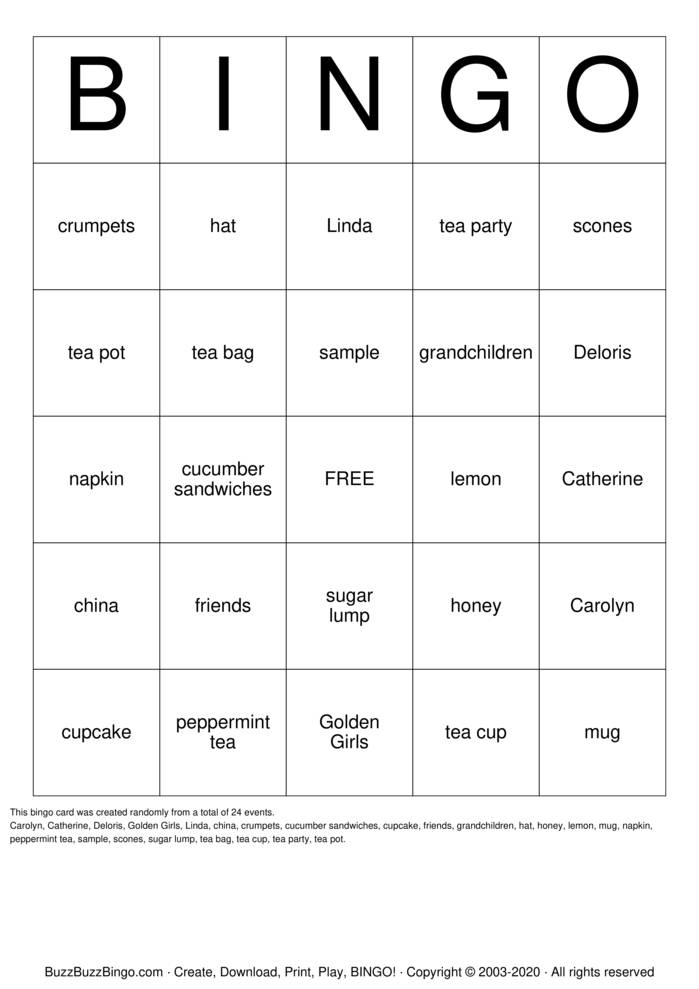 Tea Party Bingo Cards to Download, Print and Customize!