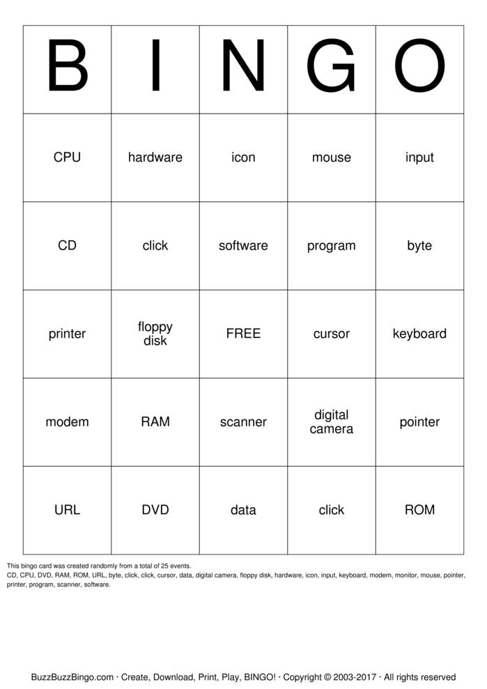Technology Bingo Cards to Download, Print and Customize!