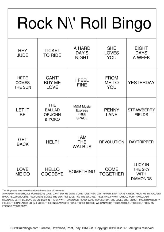 The Beatles Bingo Cards to Download, Print and Customize!
