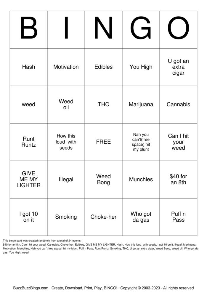 marijuana Bingo Cards to Download, Print and Customize!