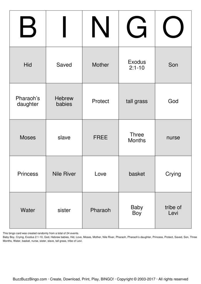Baby Moses Bingo Cards to Download, Print and Customize!