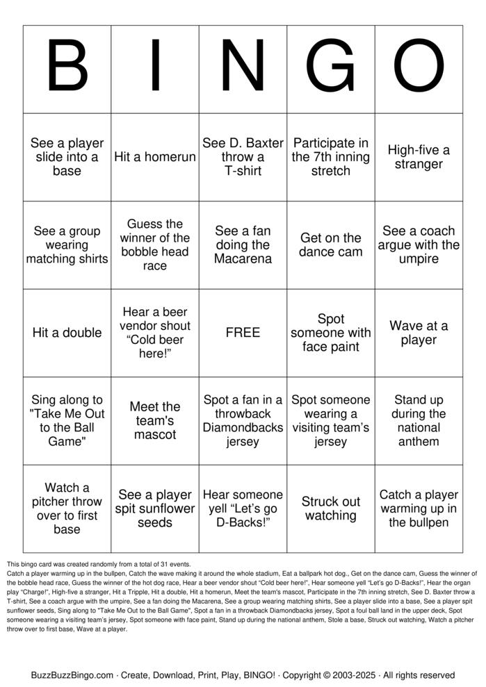Baseball Bingo Bingo Cards to Download, Print and Customize!
