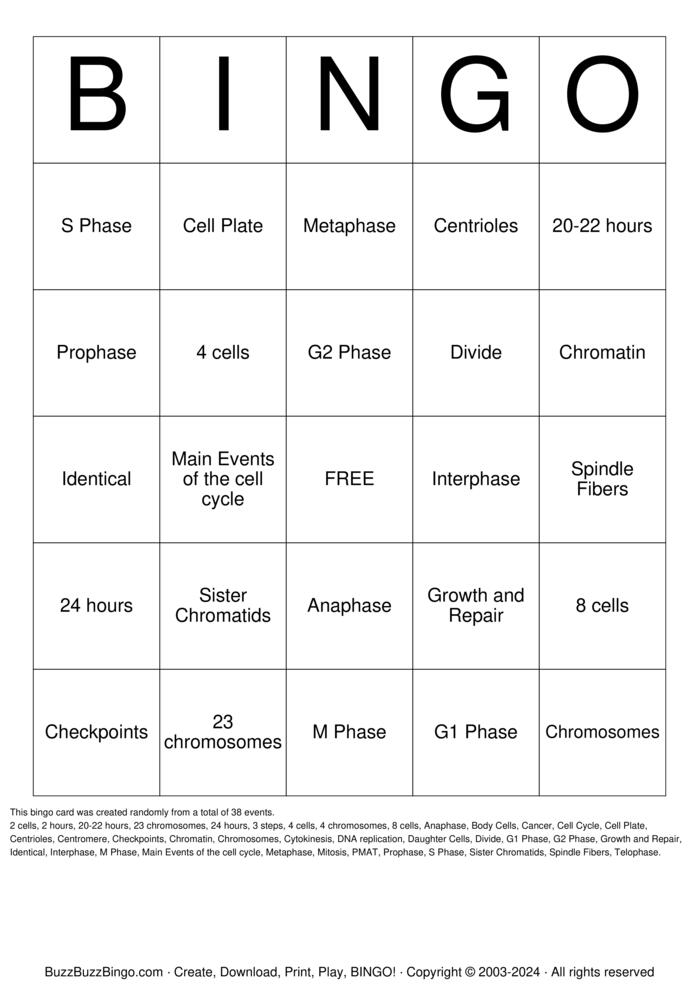 CELL CYCLE Bingo Cards to Download, Print and Customize!