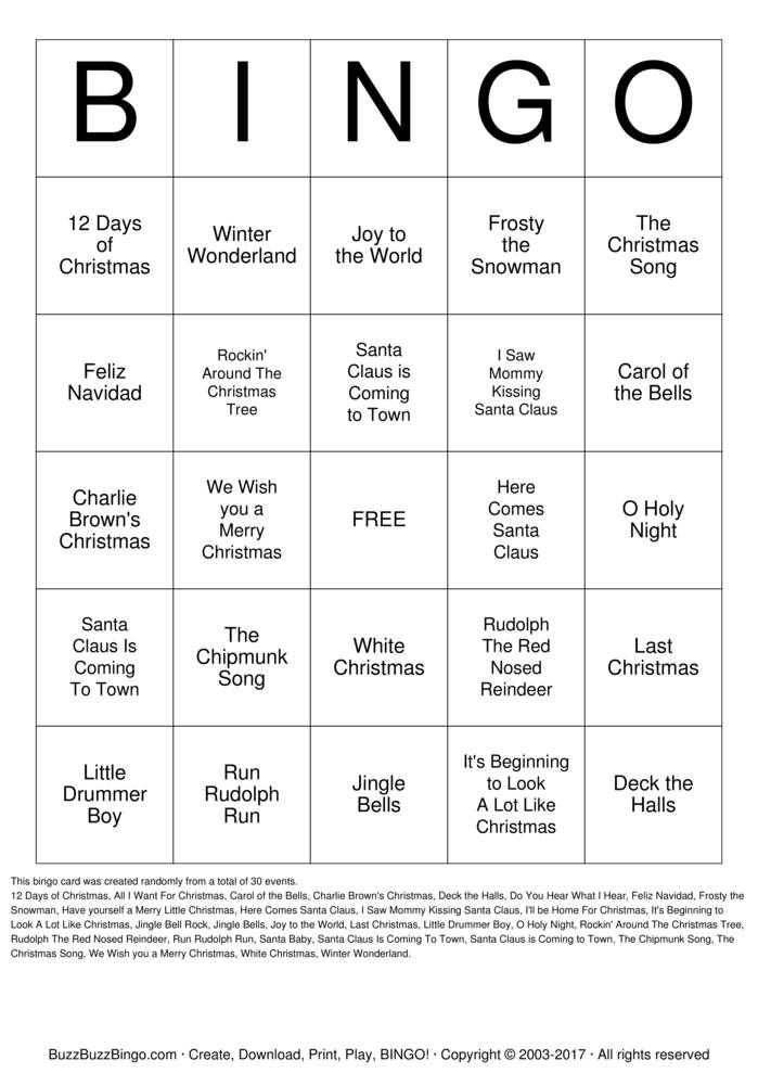 Christmas Songs Bingo Cards to Download, Print and Customize!