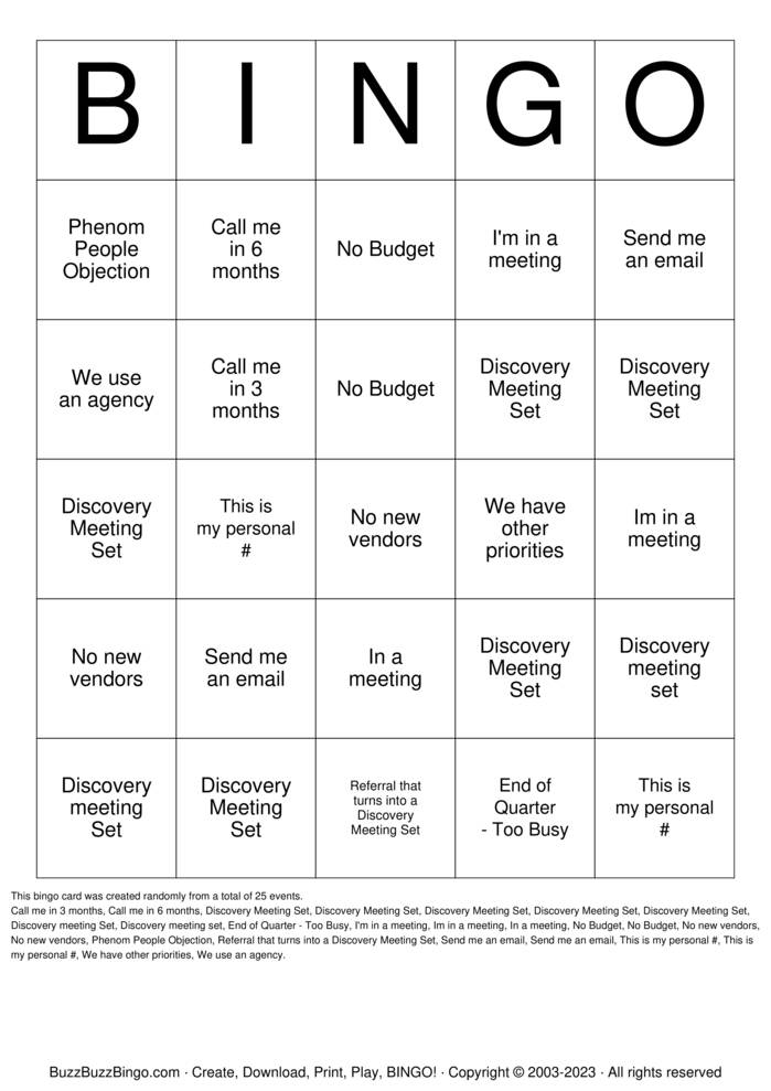 Cold Call Blitz Bingo Cards to Download, Print and Customize!
