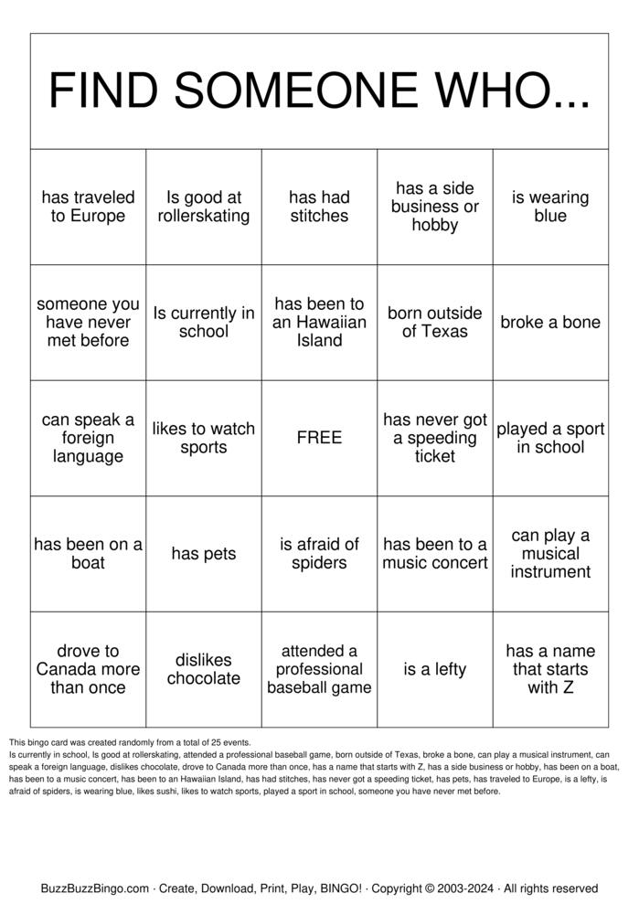 Find Someone Who.. Bingo Cards to Download, Print and Customize!
