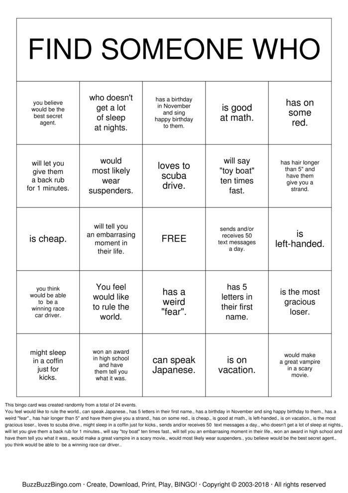 Find Someone Who Bingo Cards to Download, Print and Customize!