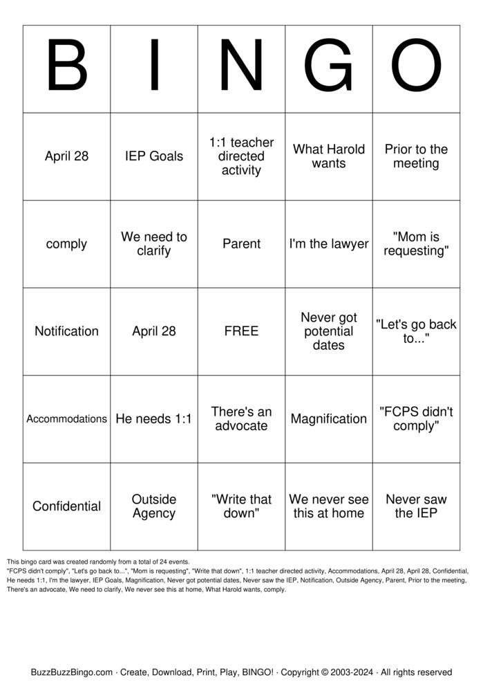 IEP BINGO Bingo Cards to Download, Print and Customize!