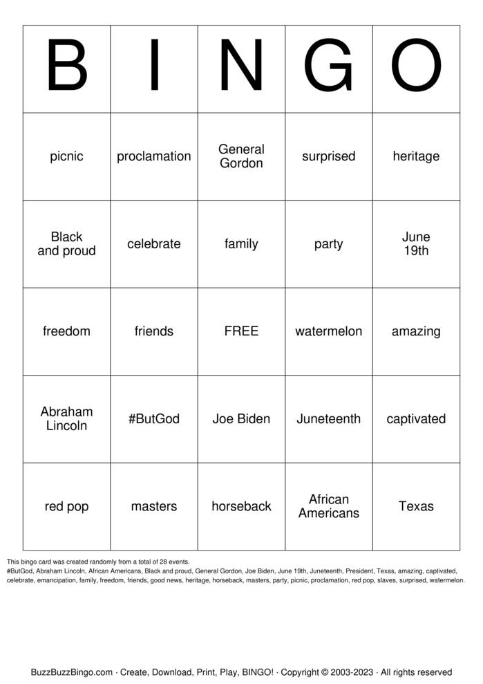 Juneteenth Bingo Cards to Download, Print and Customize!
