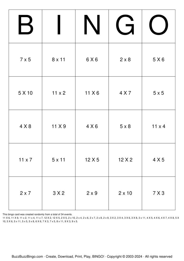 Math Multiplication Bingo Cards to Download, Print and Customize!
