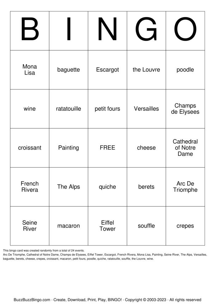 Paris Bingo Cards to Download, Print and Customize!