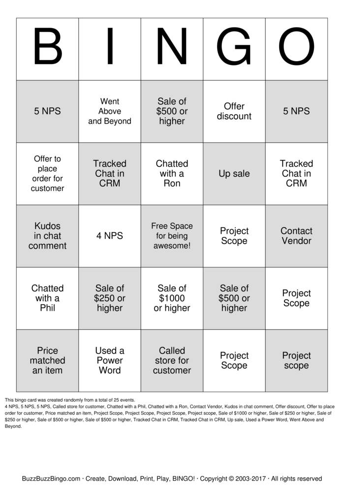 Phil's Team Bingo Bingo Cards to Download, Print and Customize!
