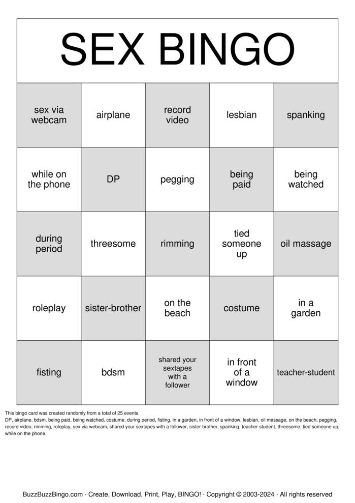 Sex Bingo Bingo Cards To Download Print And Customize