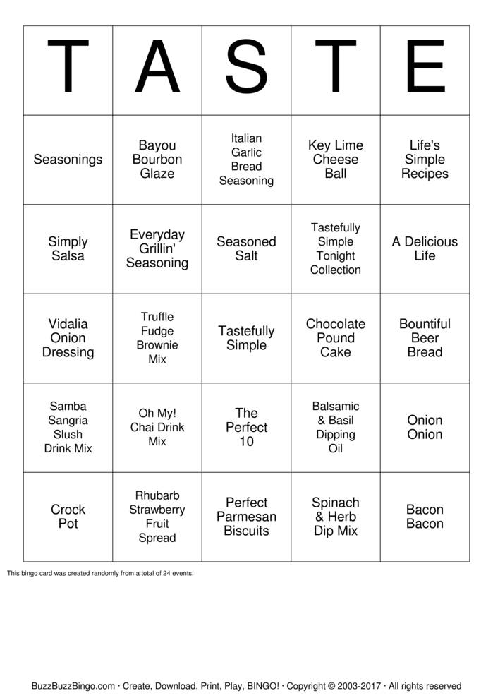 Taste #3 Bingo Cards to Download, Print and Customize!